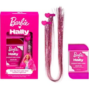 barbie x hally temporary hair color for kids | pink barbie hair dye | barbie hair accessories for women & girls | barbie makeup for hair | barbie movie merch | barbie clothes & shirt accessory