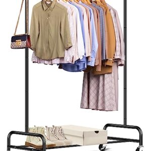 SLEEPING LAMB Heavy Duty Clothing Racks for Hanging Clothes Rack, 43" Wide Rolling Garment Rack Metal Clothing Hanger Rack with Wheels Wardrobe Rack for Coats, Shirts, Dress, (Black)