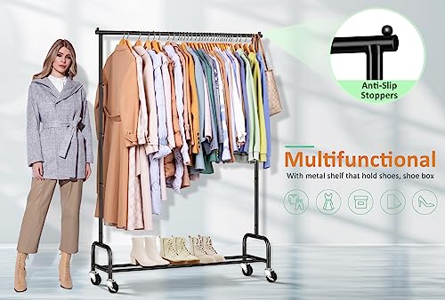 SLEEPING LAMB Heavy Duty Clothing Racks for Hanging Clothes Rack, 43" Wide Rolling Garment Rack Metal Clothing Hanger Rack with Wheels Wardrobe Rack for Coats, Shirts, Dress, (Black)