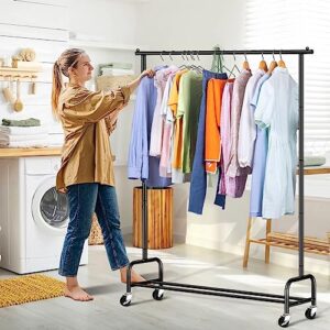 SLEEPING LAMB Heavy Duty Clothing Racks for Hanging Clothes Rack, 43" Wide Rolling Garment Rack Metal Clothing Hanger Rack with Wheels Wardrobe Rack for Coats, Shirts, Dress, (Black)