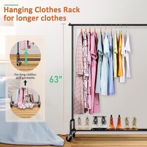 SLEEPING LAMB Heavy Duty Clothing Racks for Hanging Clothes Rack, 43" Wide Rolling Garment Rack Metal Clothing Hanger Rack with Wheels Wardrobe Rack for Coats, Shirts, Dress, (Black)