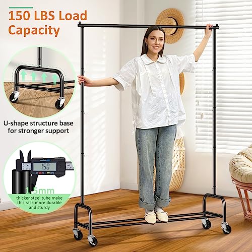 SLEEPING LAMB Heavy Duty Clothing Racks for Hanging Clothes Rack, 43" Wide Rolling Garment Rack Metal Clothing Hanger Rack with Wheels Wardrobe Rack for Coats, Shirts, Dress, (Black)