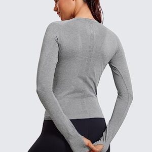 CRZ YOGA Womens Seamless Ribbed Workout Long Sleeve Shirts Quick Dry Gym Athletic Tops Breathable Running Shirt Slate Grey Marl Medium