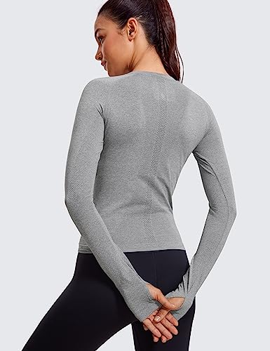 CRZ YOGA Womens Seamless Ribbed Workout Long Sleeve Shirts Quick Dry Gym Athletic Tops Breathable Running Shirt Slate Grey Marl Medium