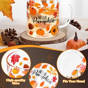 Nefelibata Fall Pumpkin Glass Mug 15 Oz Clear Cup With Handle, Large Espresso Iced Coffee Cup Hot Beverage Cappuccino Tea Drinking Glassware Autumn Decor for Coffee Bar Halloween Thanksgiving Gift