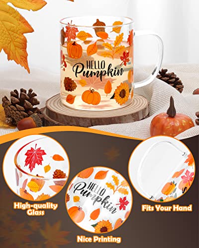 Nefelibata Fall Pumpkin Glass Mug 15 Oz Clear Cup With Handle, Large Espresso Iced Coffee Cup Hot Beverage Cappuccino Tea Drinking Glassware Autumn Decor for Coffee Bar Halloween Thanksgiving Gift