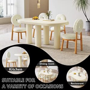 QEZEOM Simple Dining Table Oval Dining Table Cream Style Dining Table for 4 People Modern Fashion Cartoon Indoor Kitchen Furniture 62.99×31.49×29.52" White