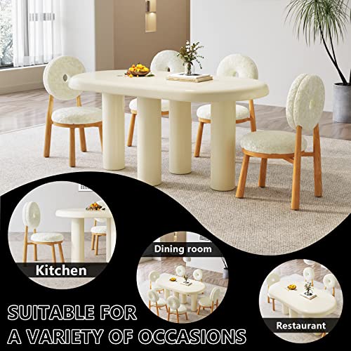 QEZEOM Simple Dining Table Oval Dining Table Cream Style Dining Table for 4 People Modern Fashion Cartoon Indoor Kitchen Furniture 62.99×31.49×29.52" White