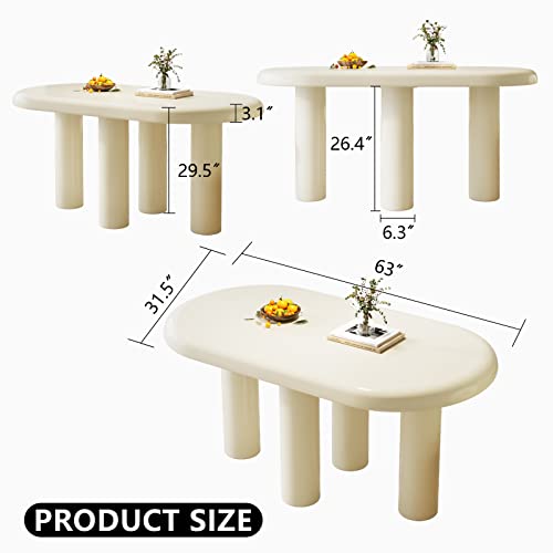 QEZEOM Simple Dining Table Oval Dining Table Cream Style Dining Table for 4 People Modern Fashion Cartoon Indoor Kitchen Furniture 62.99×31.49×29.52" White