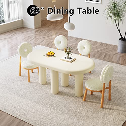 QEZEOM Simple Dining Table Oval Dining Table Cream Style Dining Table for 4 People Modern Fashion Cartoon Indoor Kitchen Furniture 62.99×31.49×29.52" White