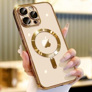 waldeng for iphone 14 pro max case with integrated camera lens protector, [compatible with magsafe] [original iphone exterior], crystal clear case for iphone 14 pro max 6.7", gold