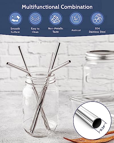 Stanley Straw Replacement 40 oz 30 oz, 6 Pcs Metal Straws Reusable, Reusable Straws Dishwasher Safe with Straw Cleaner(Silver 12 inches)