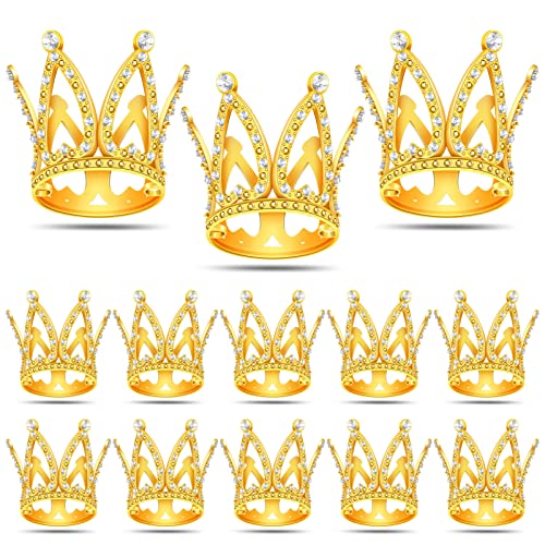 16 PCS Mini Crown Cake Topper Princess Tiara Crown Cupcake Toppers Queen Rhinestone Headpiece for Royal Theme Wedding Baby Shower Bridal Shower Birthday Party Cake Decor(Gold)