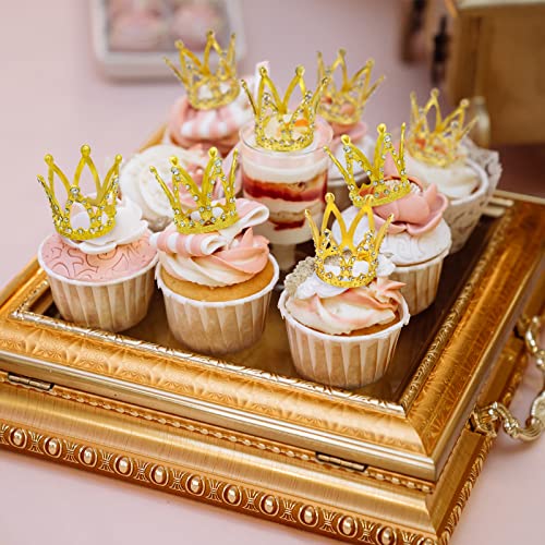 16 PCS Mini Crown Cake Topper Princess Tiara Crown Cupcake Toppers Queen Rhinestone Headpiece for Royal Theme Wedding Baby Shower Bridal Shower Birthday Party Cake Decor(Gold)