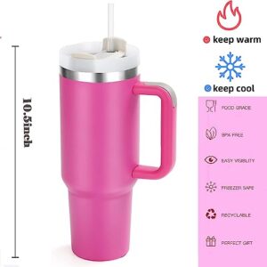 ONEUSTAR 40 oz Tumbler with Handle and Straw Stainless Steel Iced Coffee Cup Insulated Travel Mug Water Bottle for Iced Coffee Cup, Rose