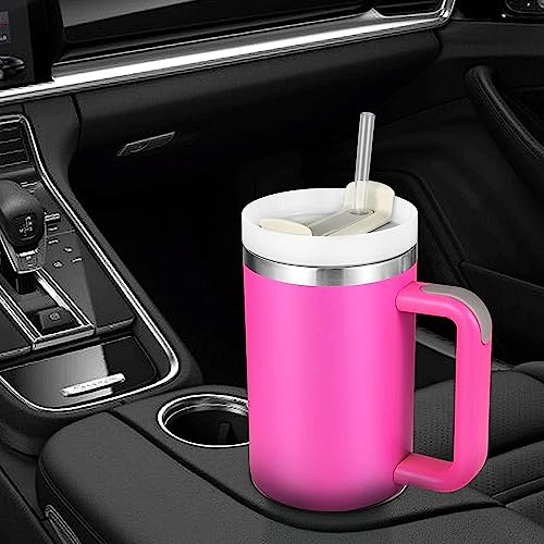 ONEUSTAR 40 oz Tumbler with Handle and Straw Stainless Steel Iced Coffee Cup Insulated Travel Mug Water Bottle for Iced Coffee Cup, Rose