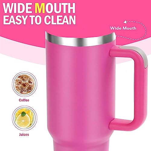 ONEUSTAR 40 oz Tumbler with Handle and Straw Stainless Steel Iced Coffee Cup Insulated Travel Mug Water Bottle for Iced Coffee Cup, Rose