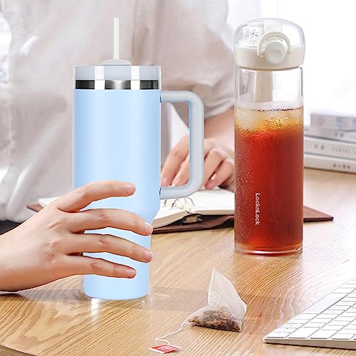 40oz Tumbler with Handle, Straw, Lid, Stainless Steel Vacuum Insulated Water Bottle Adventure Travel Mug Quencher for Iced Coffee, Hot or Cold Tea and Beverage, Sky Blue