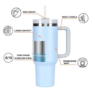 40oz Tumbler with Handle, Straw, Lid, Stainless Steel Vacuum Insulated Water Bottle Adventure Travel Mug Quencher for Iced Coffee, Hot or Cold Tea and Beverage, Sky Blue