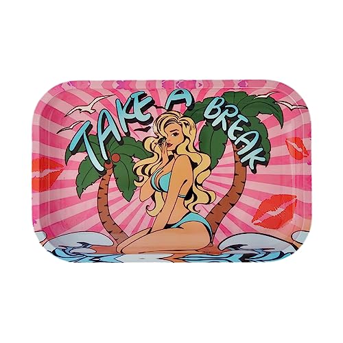 Pink Metal Rolling Tray, Cigarette Tray, Weed Tray, Rolling Smoking Accessories, Pretty Girl Pink West Coast Vibe, 11" X 7" Inch