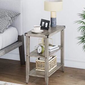 IDEALHOUSE Farmhouse End Table Rustic Side Table with Storage Shelf for Small Spaces Grey Bedside Table Narrow Nightstand for Living Room, Bedroom (Grey, 1PC)