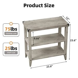 IDEALHOUSE Farmhouse End Table Rustic Side Table with Storage Shelf for Small Spaces Grey Bedside Table Narrow Nightstand for Living Room, Bedroom (Grey, 1PC)