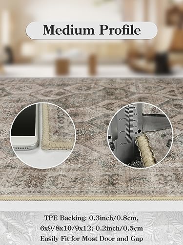 Lahome Entryway Rugs Indoor Small 3x5 Area Rug, Bathroom Rugs Non Slip Washable, Geometric Tribal Non Skid Throw Rugs with Rubber Backing for Bedroom Kitchen Living Room Front Door, Antique/Moss