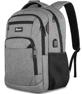 travel laptop backpack for men women, school backpacks for teen boys 15.6 inch durable water resistant anti theft bookbag with usb charging port, college high school business computer bookbags, grey