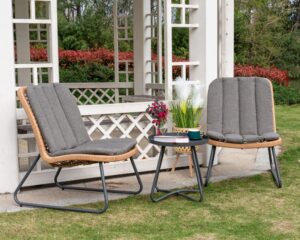 3pcs patio conversation set rattan patio furniture set adjustable feet l-shaped wicker furniture set with portable table outdoor patio bistro set soft cushions detachable balcony backyard deck