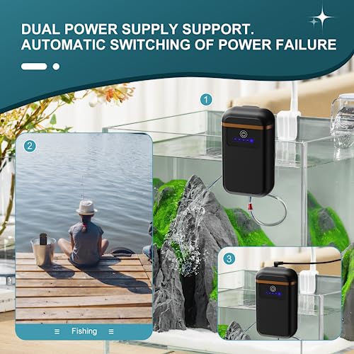 Aquarium Air Pump,Btinf Rechargeable&Portable Fish Aerator Pump,Lithium Battery Operated Fish Tank Air Pump with Air Stones,1W USB Air Pump for Fish Tank for Outdoor Fishing, Emergency, Power Cuts