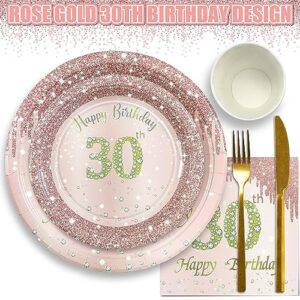 algpty 30th Birthday Decorations Plates Set Rose Gold | Service for 20 | 30th Birthday Party Supplies Rose Gold with Plates, Cups, Napkins, Tablecloth | 30th Birthday Supplies Tableware for Women