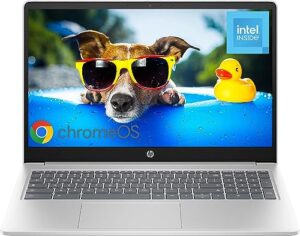 hp 2023 newest chromebook laptop student business, 15.6" hd display, 8gb ram, 192gb storage (64gb emmc+128gb msd card), quad-core intel processor n200, long battery, chrome os, bundle with jawfoal