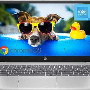 HP 2023 Newest Chromebook Laptop Student Business, 15.6" HD Display, 8GB RAM, 192GB Storage (64GB eMMC+128GB MSD Card), Quad-Core Intel Processor N200, Long Battery, Chrome OS, Bundle with JAWFOAL