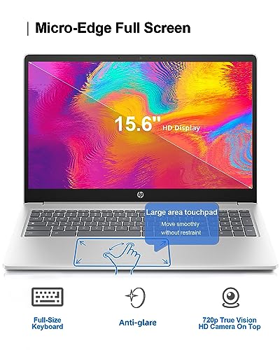 HP 2023 Newest Chromebook Laptop Student Business, 15.6" HD Display, 8GB RAM, 192GB Storage (64GB eMMC+128GB MSD Card), Quad-Core Intel Processor N200, Long Battery, Chrome OS, Bundle with JAWFOAL