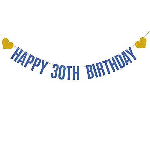 Happy 30th Birthday Banner, Pre-Strung,Blue Glitter Paper Garlands Banner for 30th Birthday Party Decorations Supplies, Letters Blue,Betteryanzi