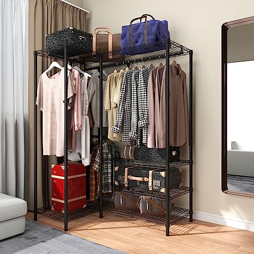 Serxis Heavy Duty Clothes Rack for Hanging Clothes,Metal Garment Rack,Freestanding Clothing Rack,Adjustable Custom Closet Rack,55" L x 15.7" W x 75.4" H, Max Load 800LBS,Black,