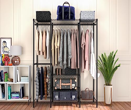 Serxis Heavy Duty Clothes Rack for Hanging Clothes,Metal Garment Rack,Freestanding Clothing Rack,Adjustable Custom Closet Rack,55" L x 15.7" W x 75.4" H, Max Load 800LBS,Black,