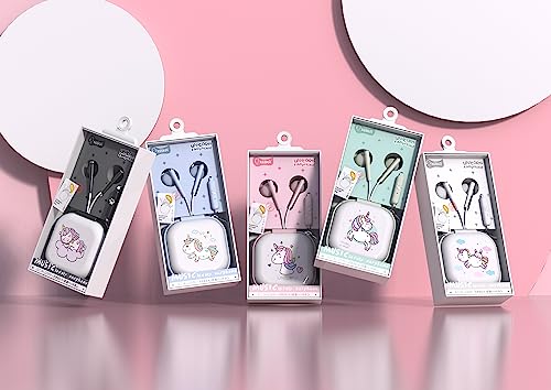 QearFun Unicorn Earbuds for Kids, Kawakii Wired Earbud & in-Ear Headphones Gift for School Girls and Boys with Microphone and Lovely Earphones Storage Case（Pink）