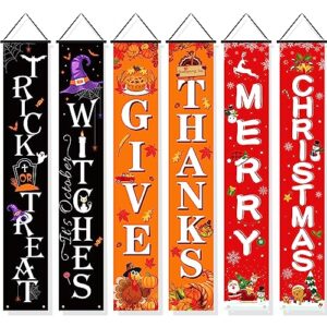 preboun 3 pairs halloween thanksgiving christmas porch signs banners hanging front porch door decorations for outside yard garland party supplies