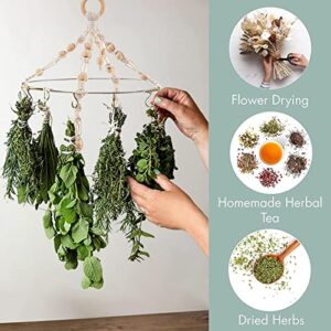 NULYUNZE Boho Herb Drying Rack, Hanging Herb Dryer Rack, Herb Drying Rack with 15 Hooks, Boho Handcrafted Macrame Mobile Hanging Drying Rack for Vanilla Herbaceous Plant