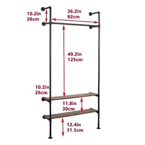 LANJIN Industrial Pipe Clothing Rack,Clothes Rack for Wardrobe, Bedroom and As Walk-in Closet System.Sturdy Clothing Racks for Hanging Clothes,Wall Mounted Heavy Duty Clothes Rack,Black B