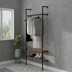 LANJIN Industrial Pipe Clothing Rack,Clothes Rack for Wardrobe, Bedroom and As Walk-in Closet System.Sturdy Clothing Racks for Hanging Clothes,Wall Mounted Heavy Duty Clothes Rack,Black B