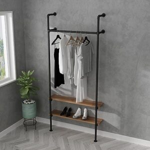 LANJIN Industrial Pipe Clothing Rack,Clothes Rack for Wardrobe, Bedroom and As Walk-in Closet System.Sturdy Clothing Racks for Hanging Clothes,Wall Mounted Heavy Duty Clothes Rack,Black B