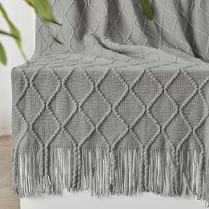 inhand knitted throw blankets for couch and bed, soft cozy knit blanket with tassel, light grey lightweight decorative blankets and throws, farmhouse warm woven blanket for men and women, 60"x80"