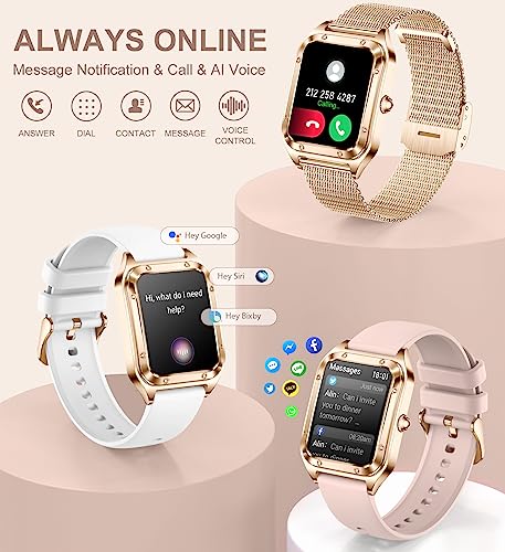 Iaret Smart Watch for Women (Call Receive Dial), Smart Watches for Android iOS Phones Smartwatch with AI Voice Control Heart Rate Sleep Monitor Pedometer Waterproof Activity Tracker