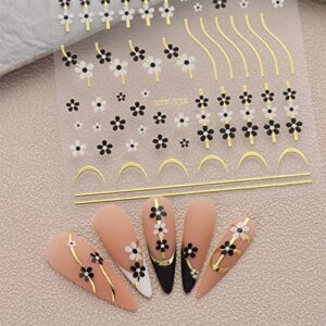 JMEOWIO 9 Sheets Flower Nail Art Stickers Decals Self-Adhesive Pegatinas Uñas Spring Summer Floral Line Nail Supplies Nail Art Design Decoration Accessories