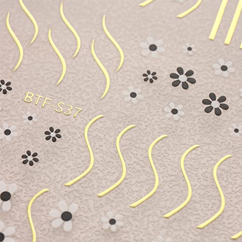 JMEOWIO 9 Sheets Flower Nail Art Stickers Decals Self-Adhesive Pegatinas Uñas Spring Summer Floral Line Nail Supplies Nail Art Design Decoration Accessories