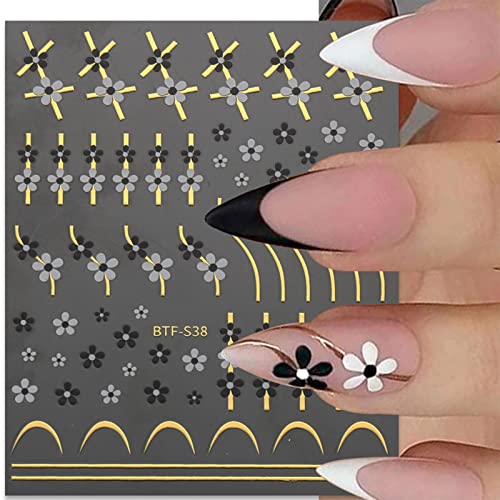 JMEOWIO 9 Sheets Flower Nail Art Stickers Decals Self-Adhesive Pegatinas Uñas Spring Summer Floral Line Nail Supplies Nail Art Design Decoration Accessories