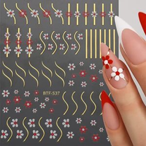 JMEOWIO 9 Sheets Flower Nail Art Stickers Decals Self-Adhesive Pegatinas Uñas Spring Summer Floral Line Nail Supplies Nail Art Design Decoration Accessories