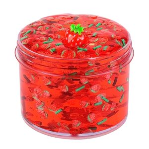 strawberry crystal slime with clear glitter, premade jelly crunchy red slime for girls & boys, diy glimmer slime party favor for kids, soft, non-stick putty birthday slime toy super stress relieving